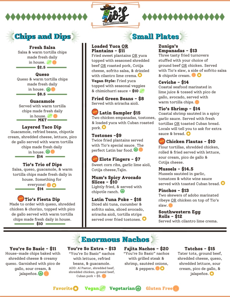 Our Menus – Tio’s Latin American Kitchen
