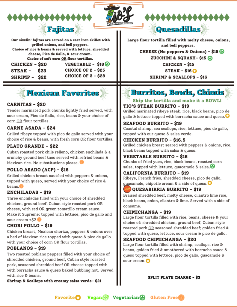 Our Menus – Tio's Latin American Kitchen