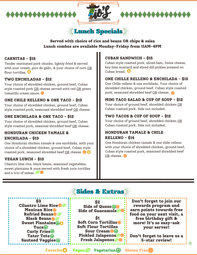 Our Menus – Tio's Latin American Kitchen