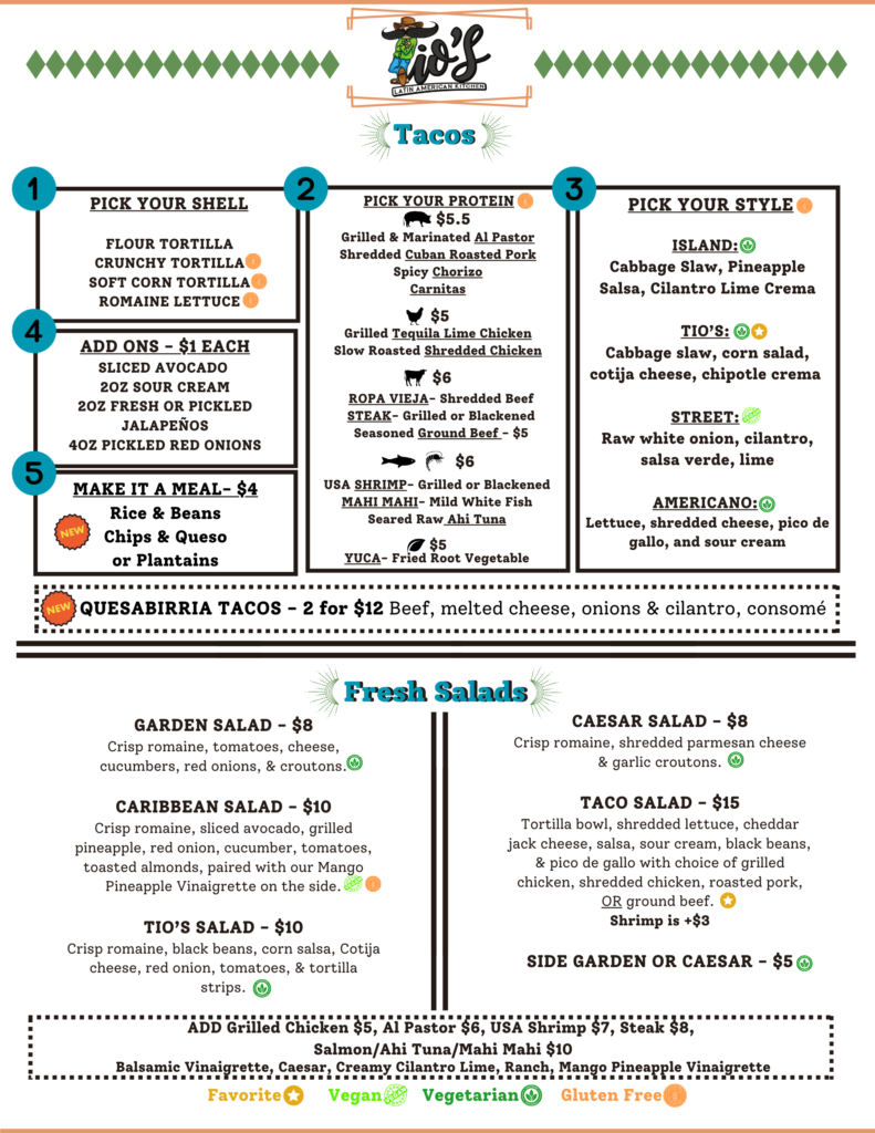 Our Menus – Tio’s Latin American Kitchen